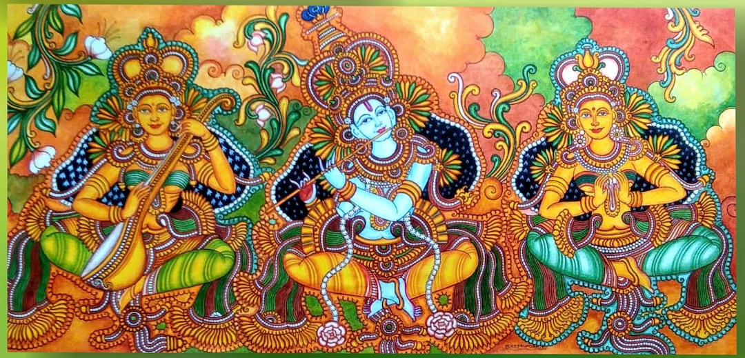 Kerala Mural Painting/ Krishna and Gopikas/ Music - Etsy