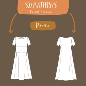 High Waist Linen Midi Dress Sewing Pattern With Pockets (PDF Digital A4 ...