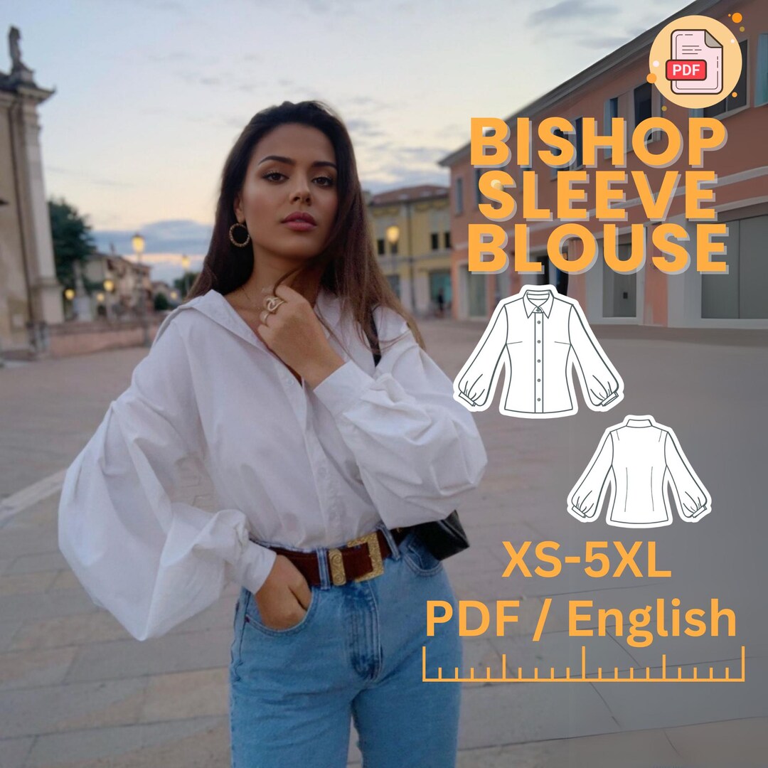 Bishop Sewing Blouse Pattern, Lantern Sleeve Shirt, XS-5XL, Digital ...