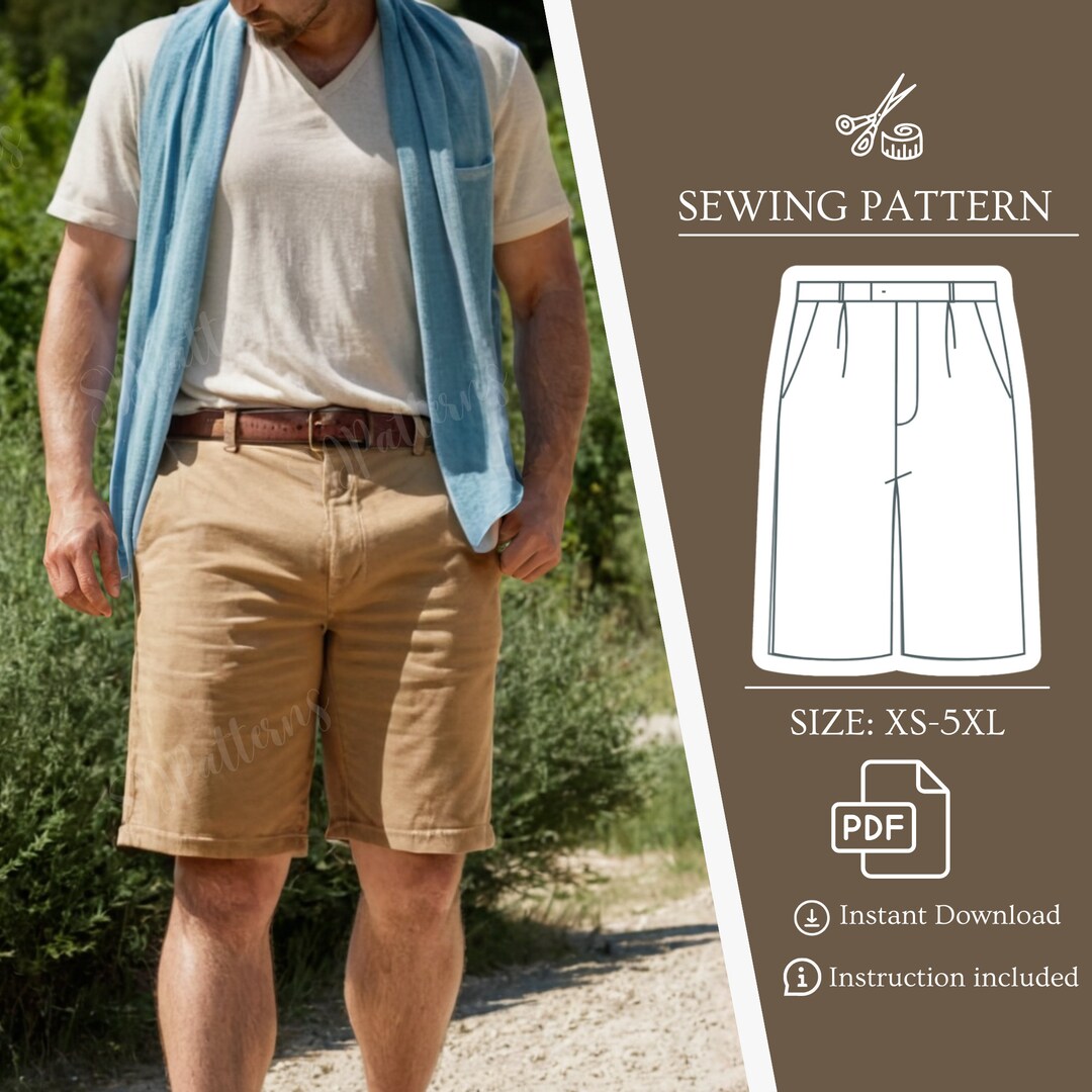 Men Linen Shorts Sewing Pattern, Loungewear Shorts Pattern, Summer ...