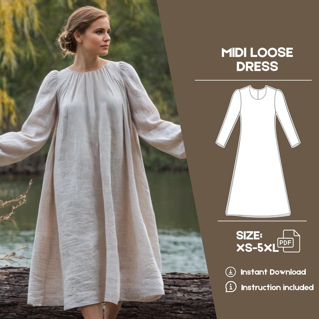 Boho Maxi Dress PDF Sewing Pattern | Long Sleeve Dress | Sizes XS-5XL ...