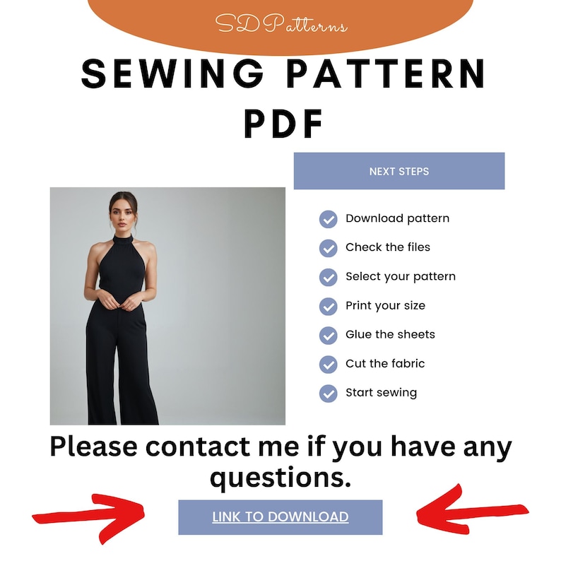 Jumpsuit Sewing Pattern Haltern Neck Long Romper Pattern Palazzo Pants ...
