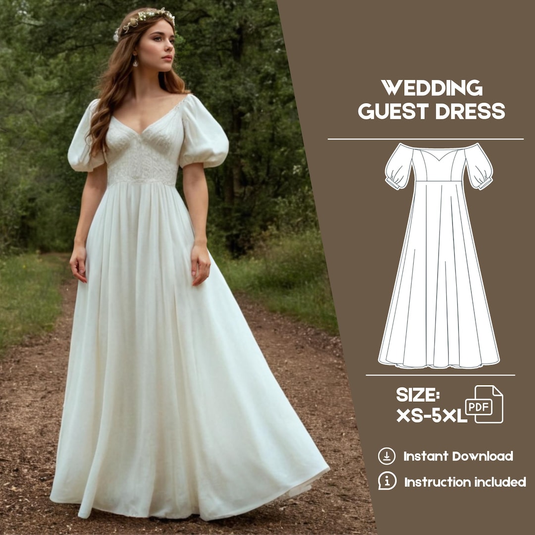 Cottagecore Dress Pattern, Fairy Dress Pattern, Maxi Puff Sleeve Dress ...