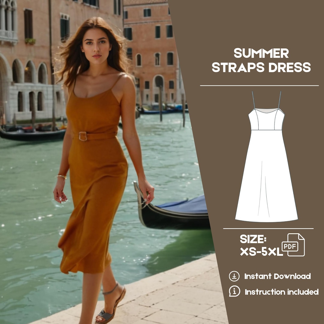 Summer Dress Sewing Pattern Straps Casual Dress Pattern A Line O Neck ...