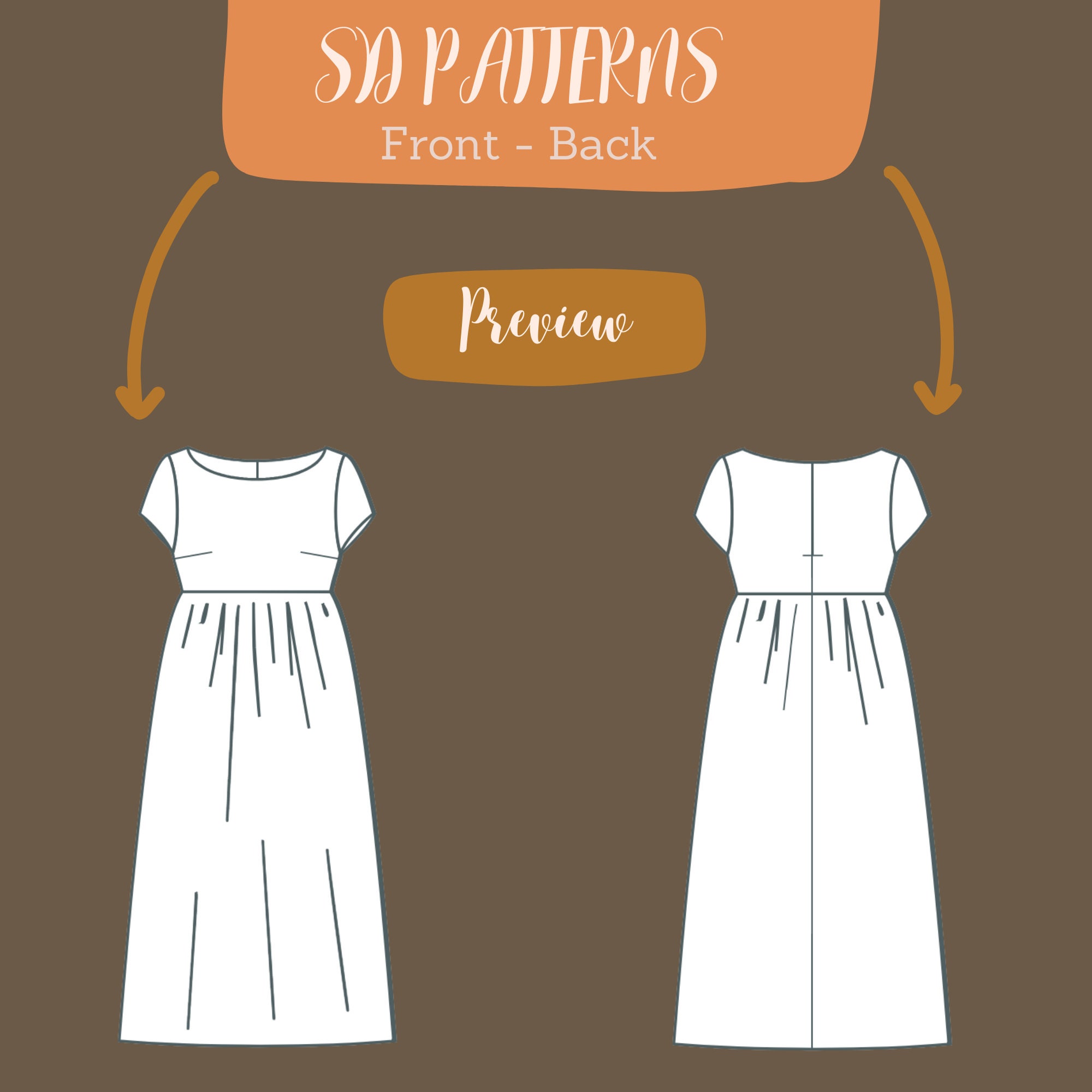 Linen Women Sewing Dress, PDF Pattern, Gathering Skirt, Smock Dress ...