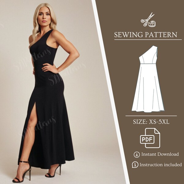 One Shoulder Dress Pattern - Etsy