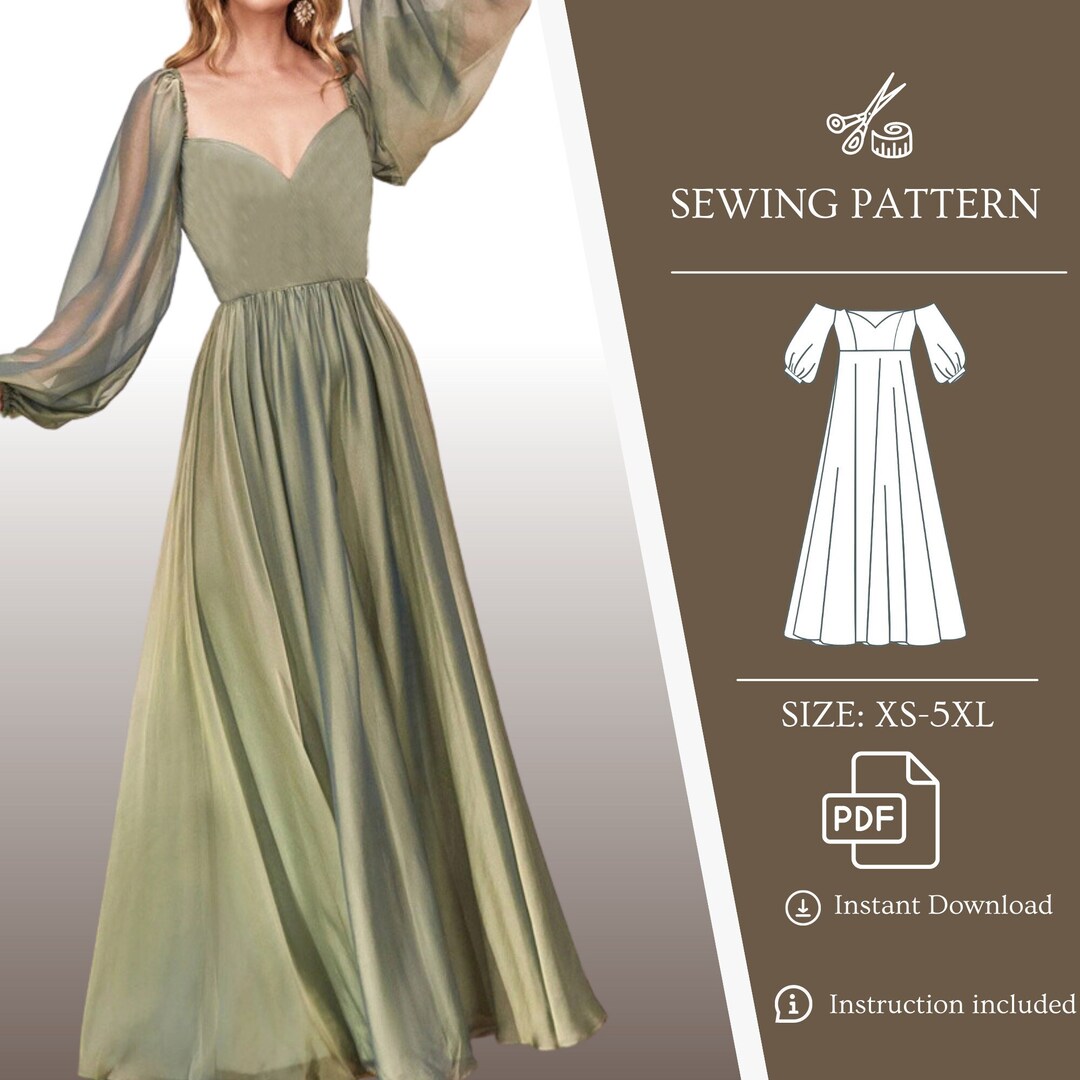 Bishop Sleeve off Shoulder Dress Sewing Dress Patterns PDF - Etsy UK