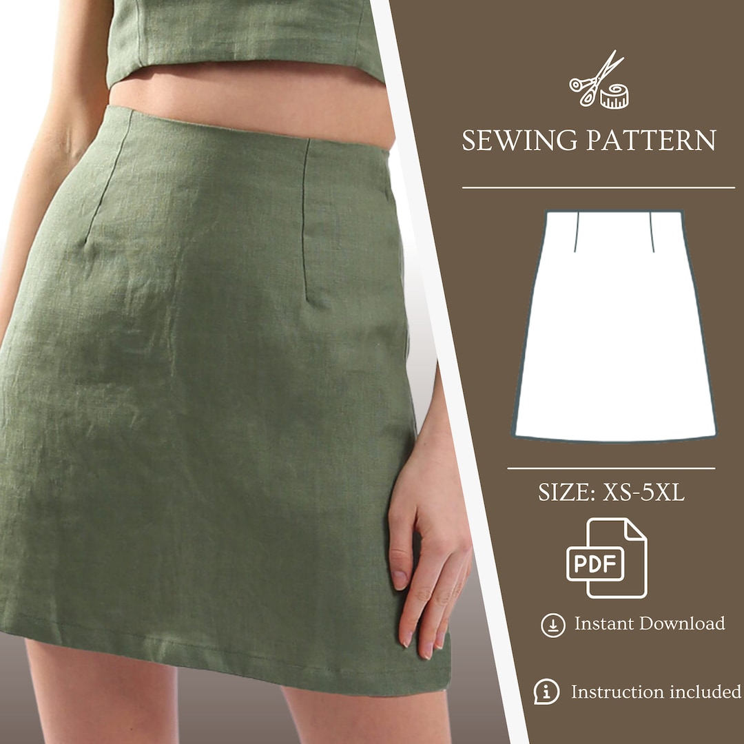 Women Linen High Waist Sewing Skirt Back Zipper PDF Pattern Easy ...