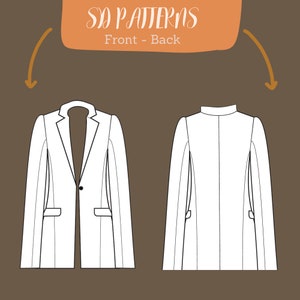 Classic Blazer Sewing Pattern, Buttons Jacket, Jacket, Pockets Blazer ...