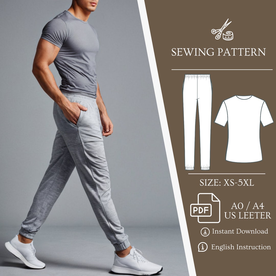 Men's Set Pants T-shirt Pattern, Bundle Patterns, Pants Sewing Pattern ...