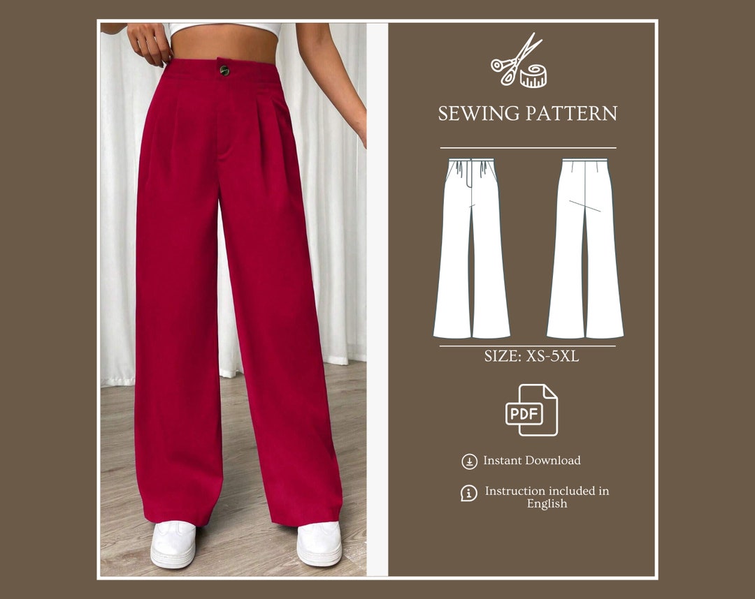 Pattern for Comfortable Wide-leg Pants in Sizes XS-5XL, Easy-to-sew ...
