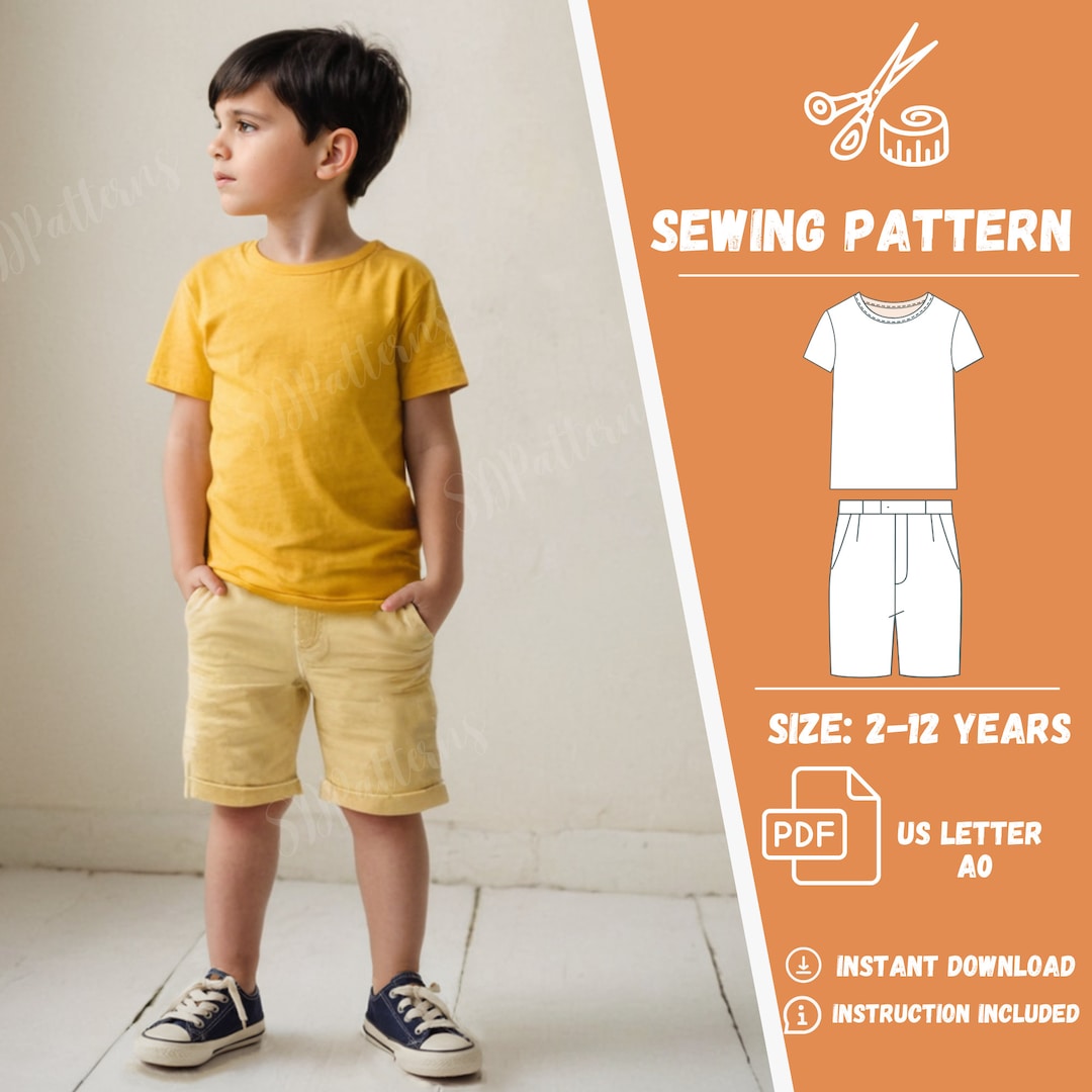Boys Summer Set Sewing Pattern Shirt and Shorts for Kids Sewing Pattern ...