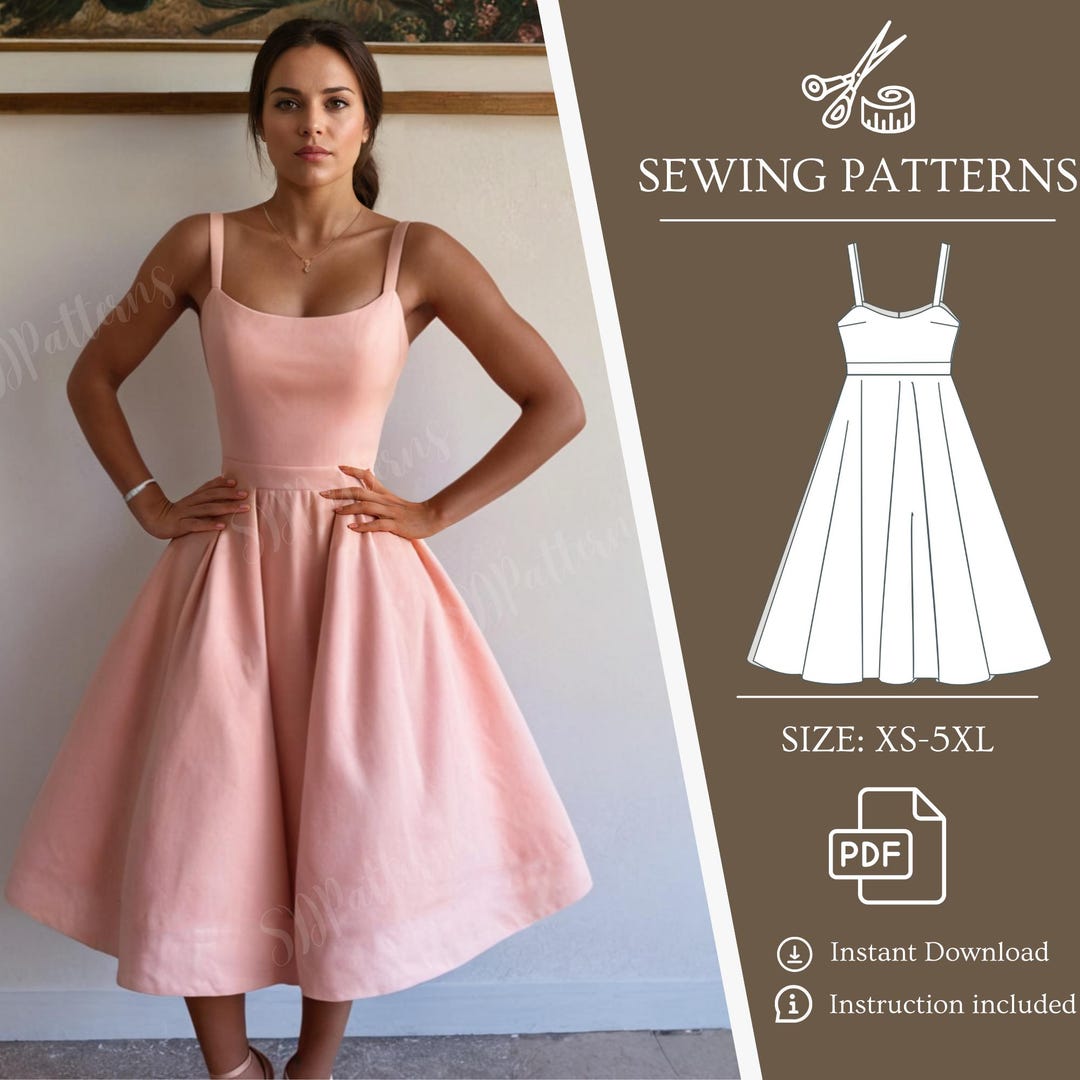 Spaghetti Sewing Dress, Circle Dress, Corset Dress, Midi Dress, Waist ...