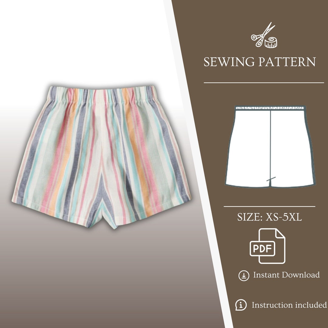 Elastic Waist Shorts Sewing Pattern Xs 5xl Instant Download Easy Digital Pdf Womens Linen