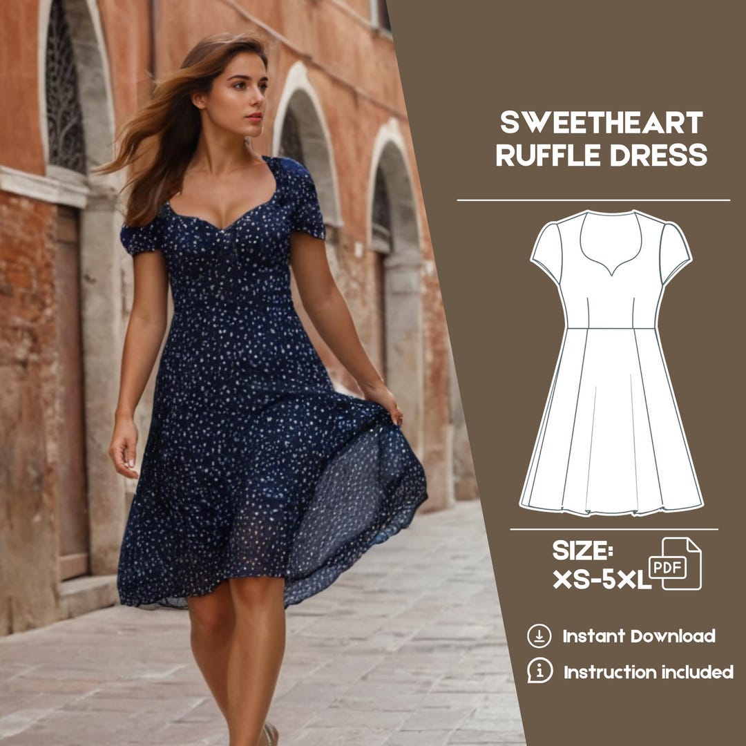 Sweetheart Neckline Dress Sewing Pattern Midi Circle Dress Pattern ...