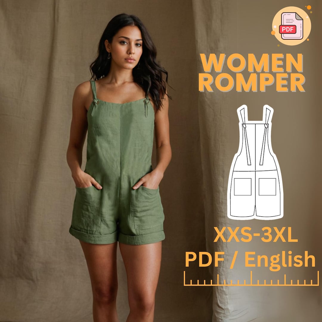 Jumpsuit PDF Sewing Pattern, Loose Pant, Romper Sewing, XS-5XL, Linen ...