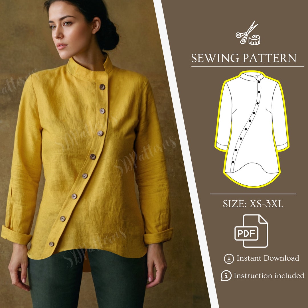 Asymmetrical Tunic PDF Sewing Pattern, Linen Blouse Pattern, Women ...