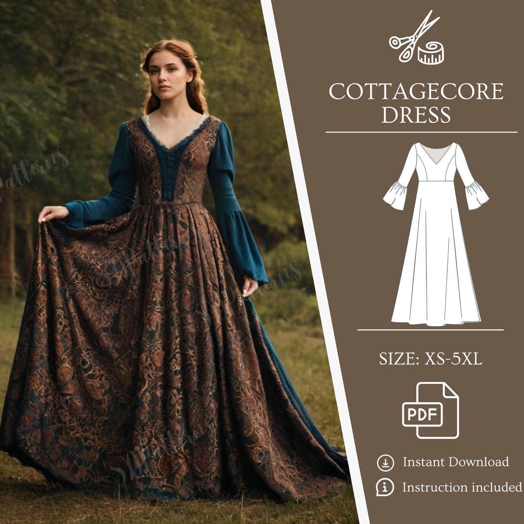 Cottagecore Renaissance Dress Sewing Pattern XS-5XL Linen Fairy ...