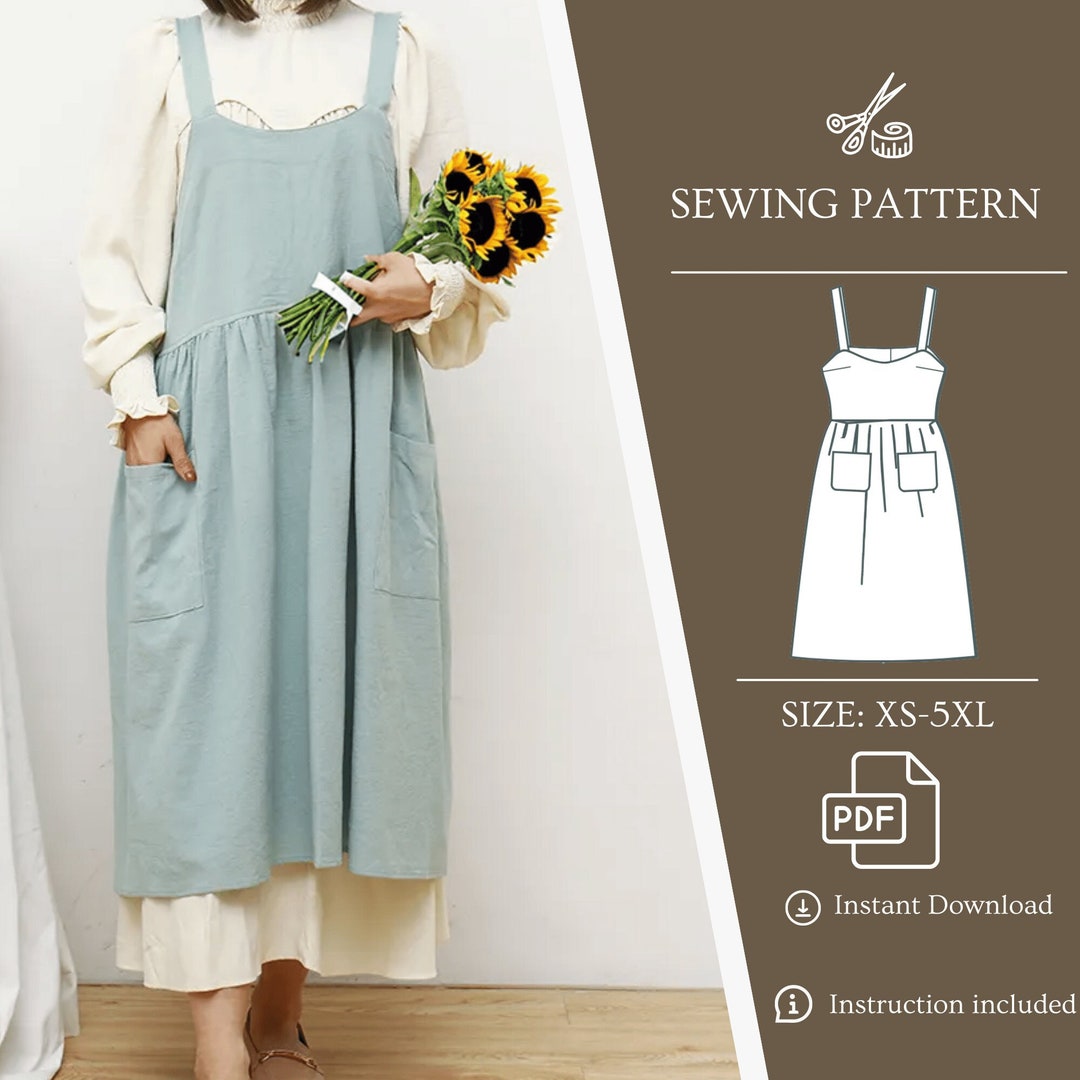 Gathering Dress Pattern, Straps Dress, Sleeveless Dress, Apron Dress ...