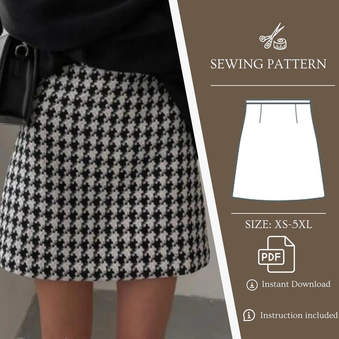 Plaid Skirt PDF Pattern A Line Skirt Pattern, PDF Printable Sewing Pattern Easy Mini Skirt Basic ...