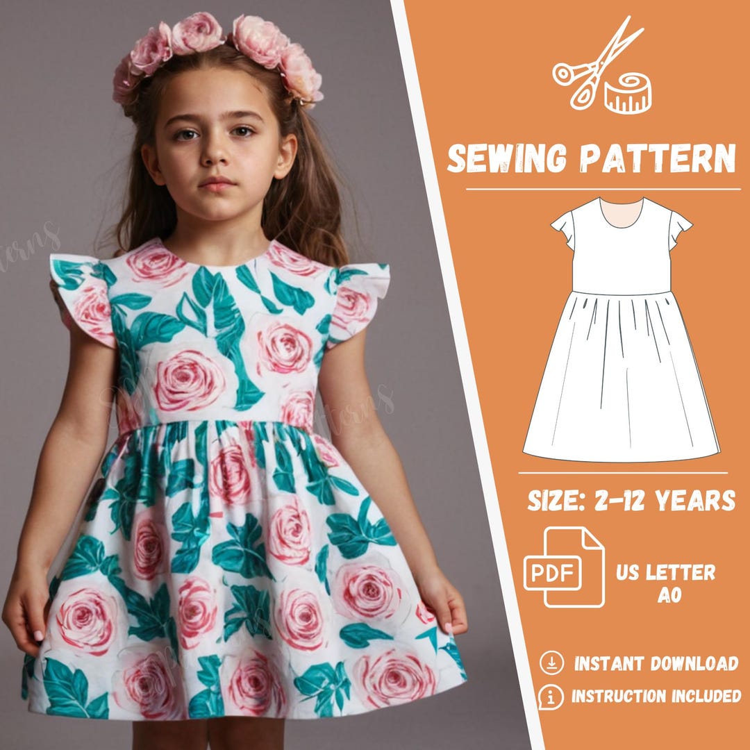 Girls Flutter Sleeve Dress Pattern – PDF Sewing Pattern – Toddler Child ...