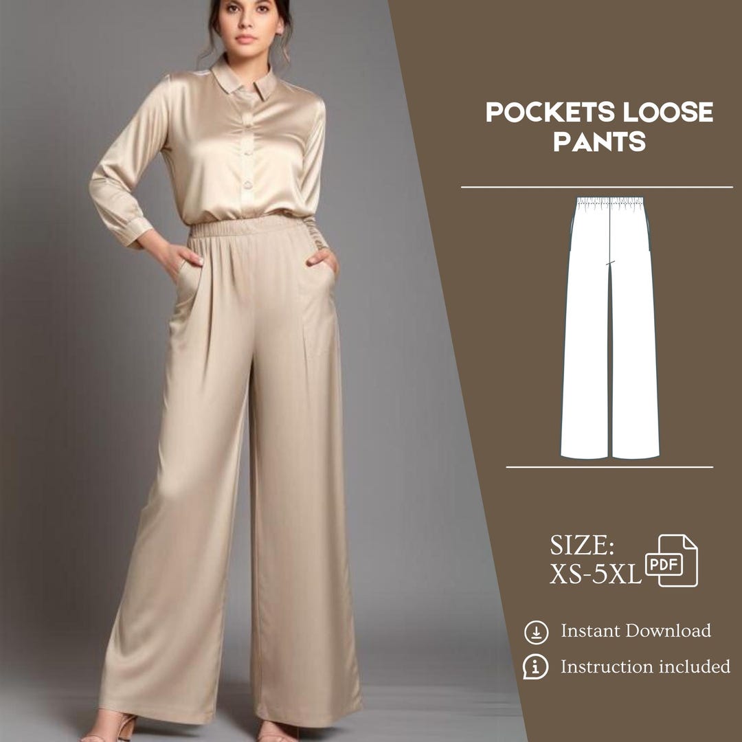 Tulip Pant Sewing Pattern, Wide Leg Pants, Women Pockets Pant Sewing ...