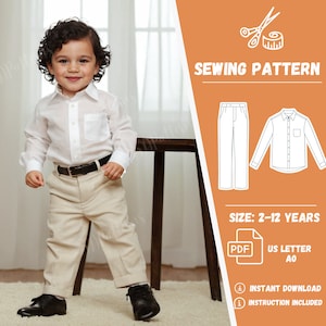 Boys Shirt and Pants Suit Sewing Pattern Classic Pants for Kids Pattern ...