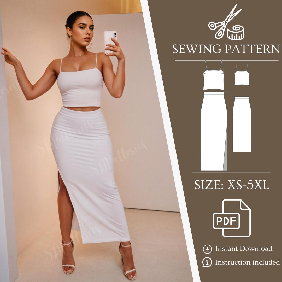 Crop Top and Skirt Sewing Pattern Straps Top Split Skirt Pattern, Fairy ...