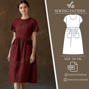 Linen Dress Bundle PDF Sewing Pattern Set Women Cottagecore Midi ...