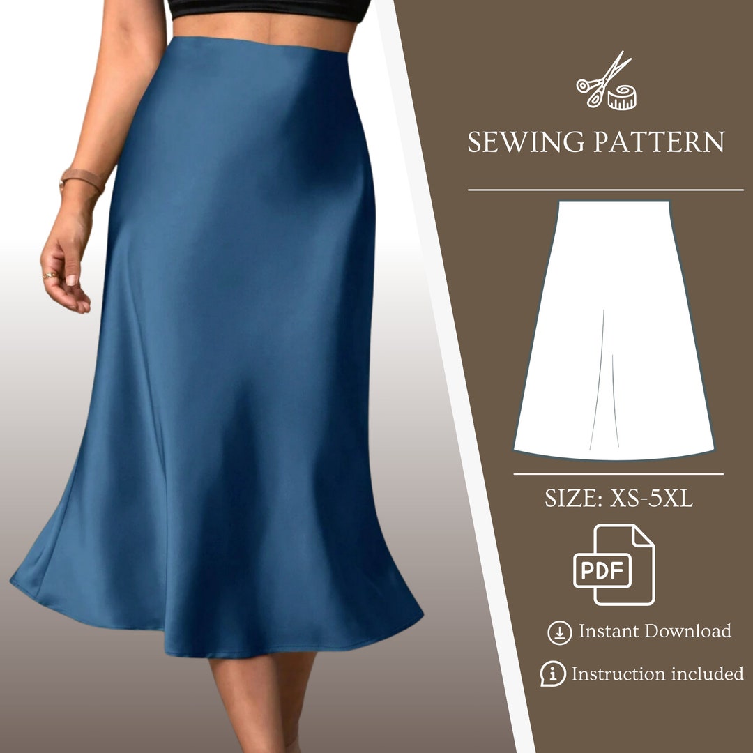 High Waist Solid Satin Skirt Digital Sewing Pattern Casual - Etsy
