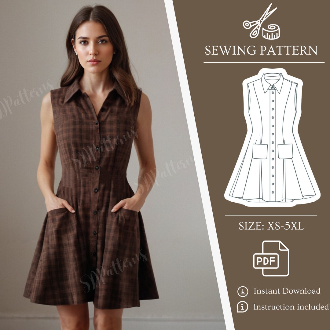 Button Dress Sewing Pattern , Dress Sewing Pattern , Pockets Dress ...