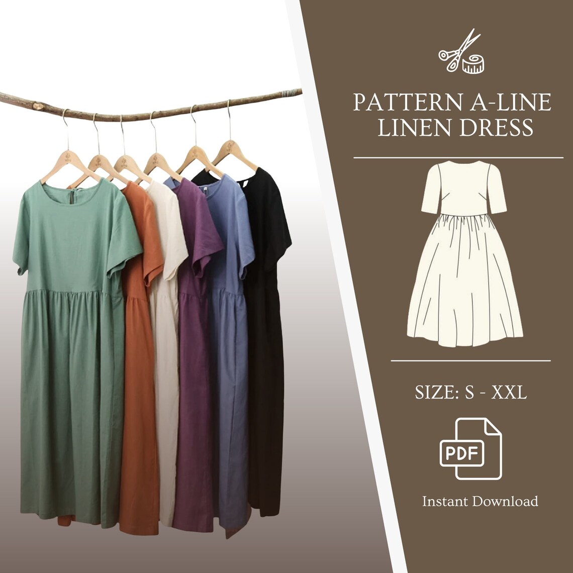 Sewing PDF Pattern Dress A-line Hight Waist Linen Dress Do - Etsy UK