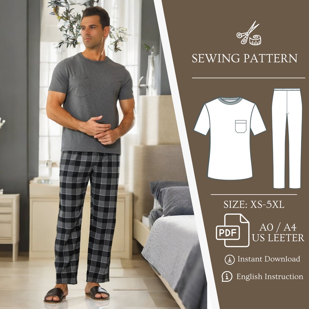 Sewing Pattern Bundle Men Pajama Pants and T-shirt, Pajama Pattern ...