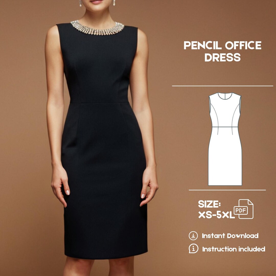 Sleeveless Pencil Dress Sewing Pattern: Elegant Office Wear (PDF ...