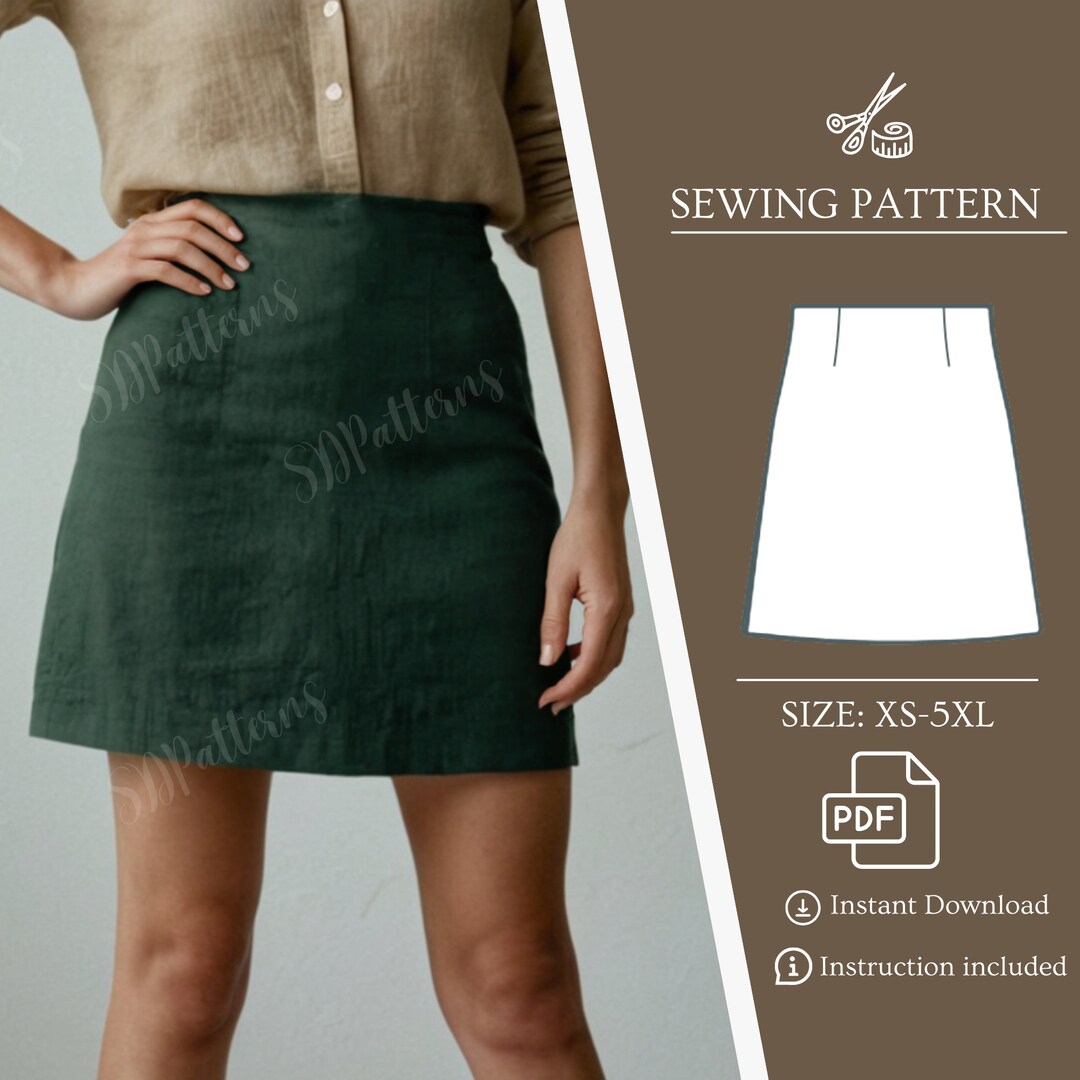 Women Linen High Waist Sewing Skirt Back Zipper PDF Pattern Easy ...