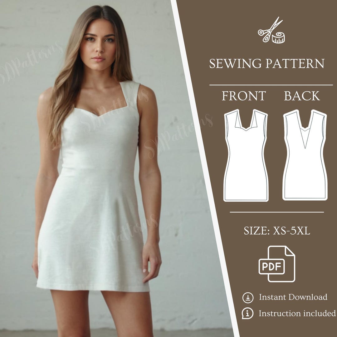 Sweetheart Neckline Dress Sewing Pattern PDF, XS-5XL, Easy Women's ...