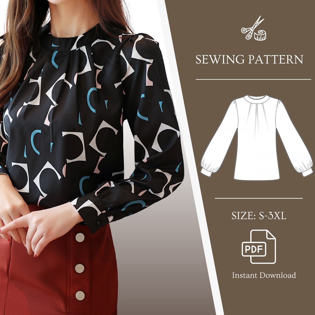 Ruffle Blouse PDF Sewing Pattern Long Sleeve T Shirt Women - Etsy