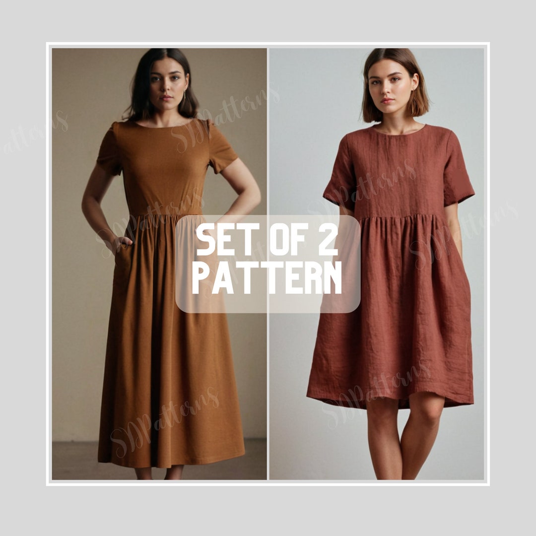 Set 2 Pattern Mini and Maxi Sewing Dress, PDF Sewing Pattern, Pockets ...