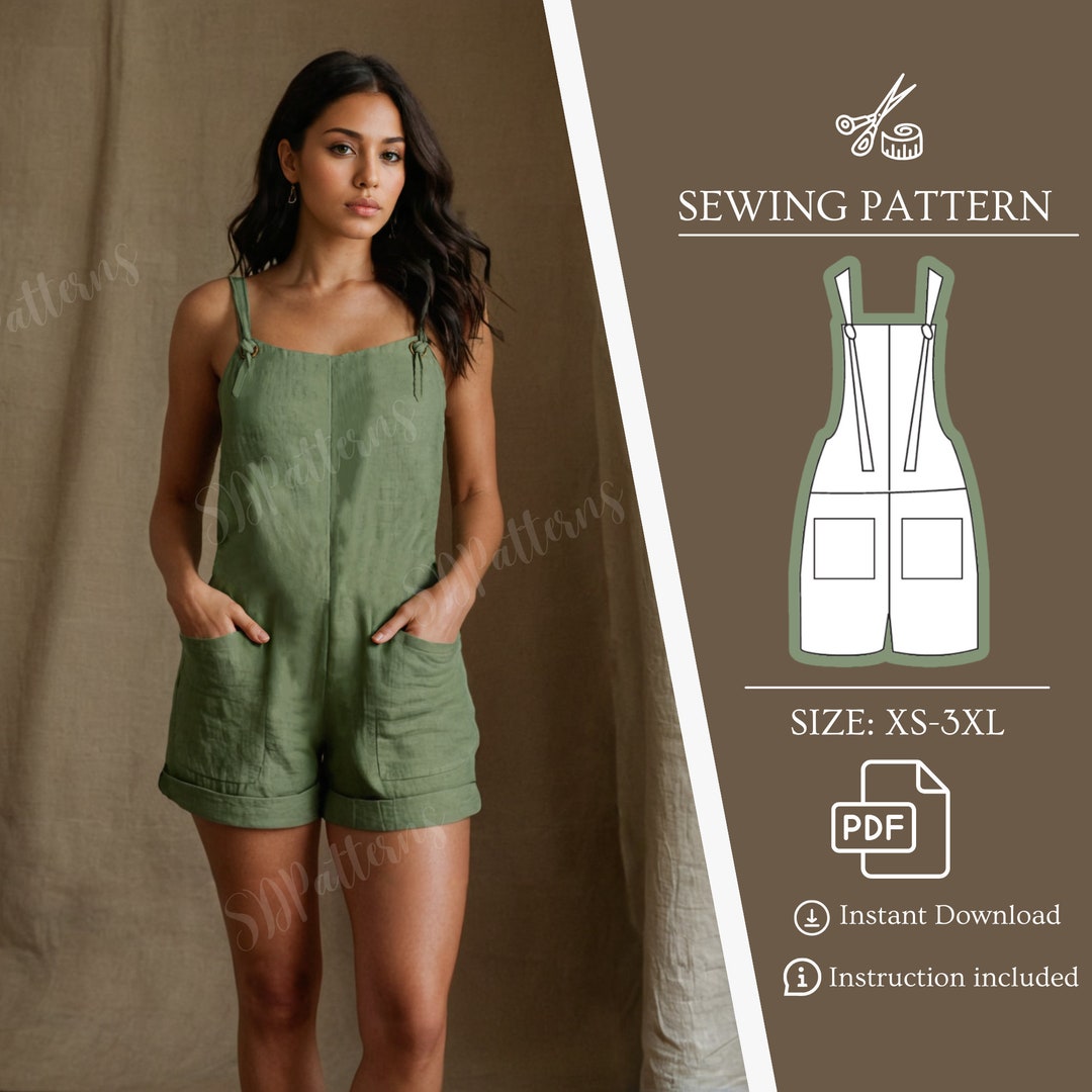Jumpsuit PDF Sewing Pattern, Loose Pant, Romper Sewing, XS-5XL, Linen ...