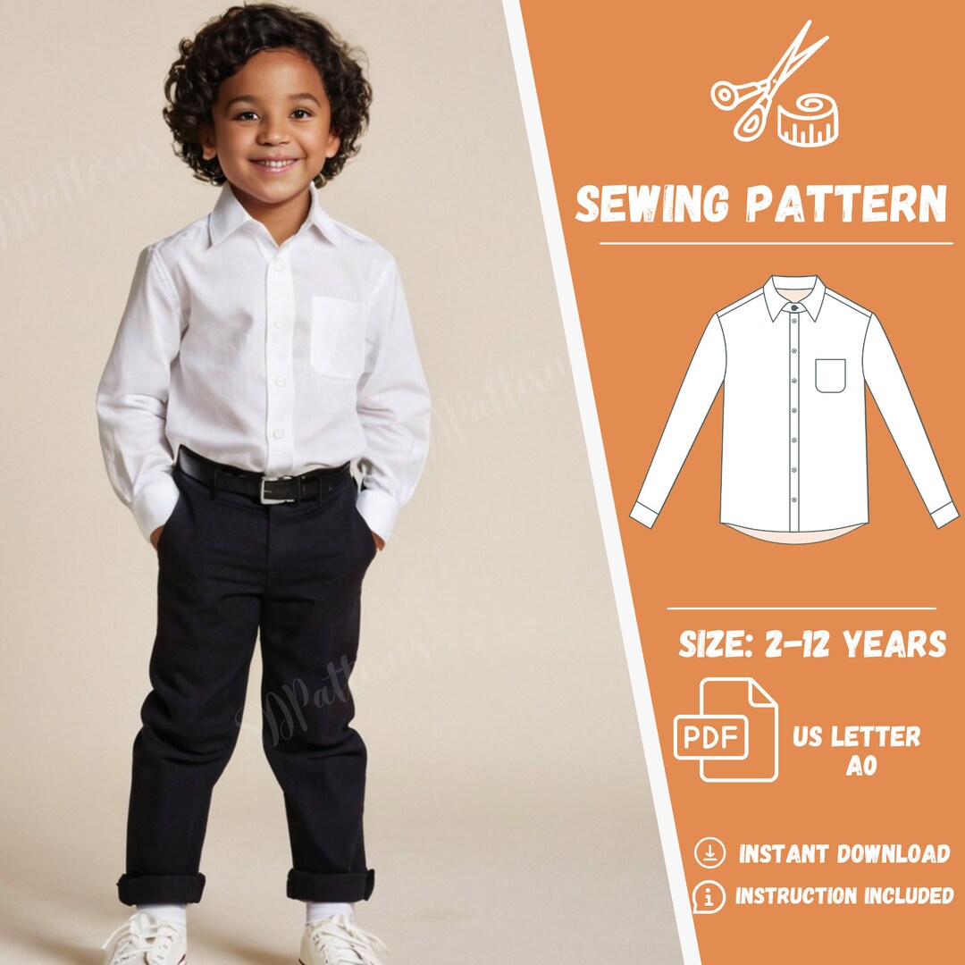 Boys Shirt Sewing Pattern Kids Classic Shirt Top Pattern Beginner ...