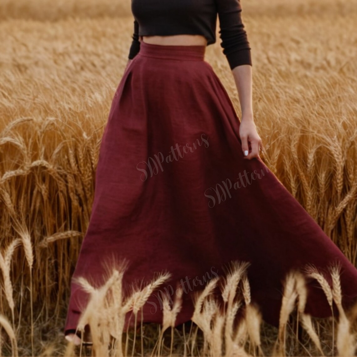 Set Linen Circle Skirt Long Sleeve Crop Top Sewing Pattern Set Women ...