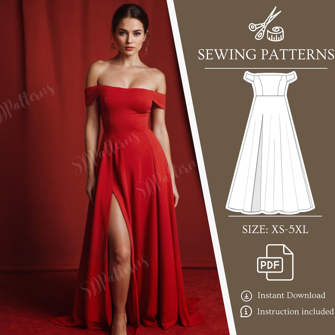 Prom Dress Sewing Pattern off Shoulders Dress Pattern, Fairy Bridal ...