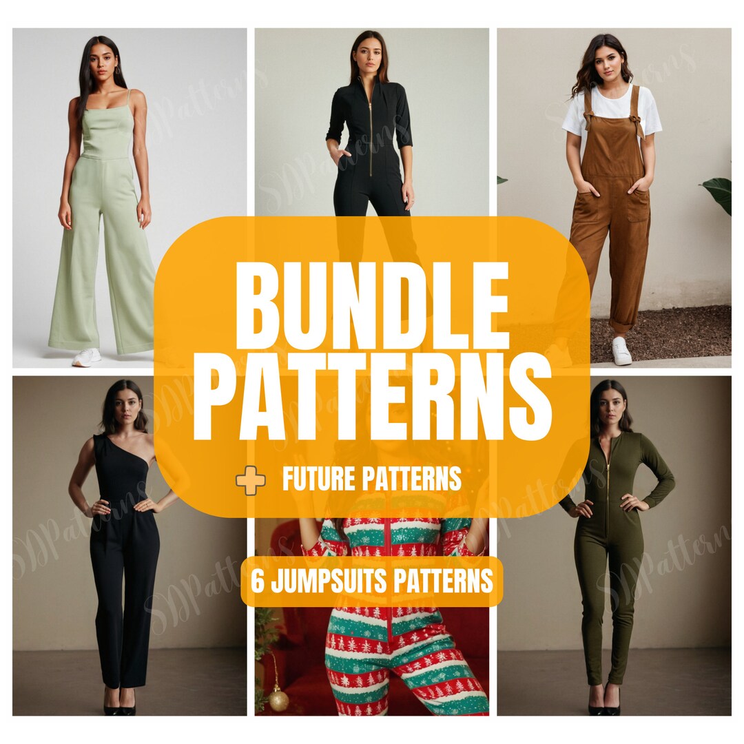 Bundle of Jumpsuits Patterns, Set Overalls Sewing Pattern, Women's ...