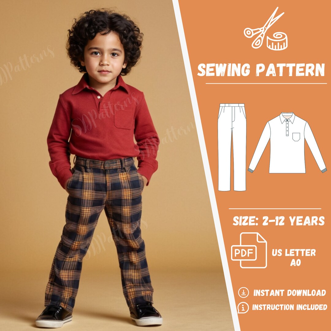 Boys Pants and Blouse Sewing Pattern Set of 2 Casual Shirt Fit for Kids ...