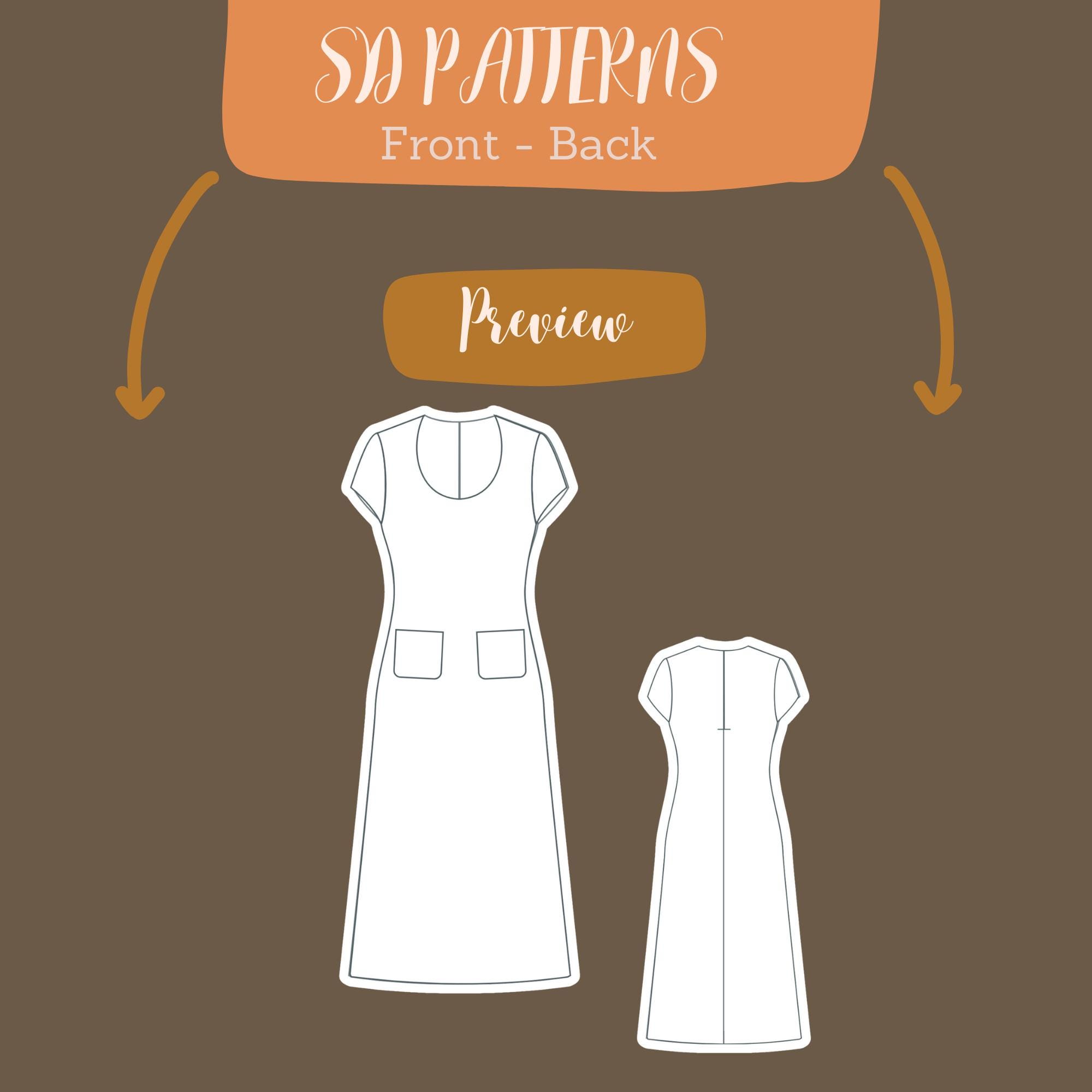 Linen A-line Dress Sewing Pattern, Patch Pockets Dress, Short Sleeve ...