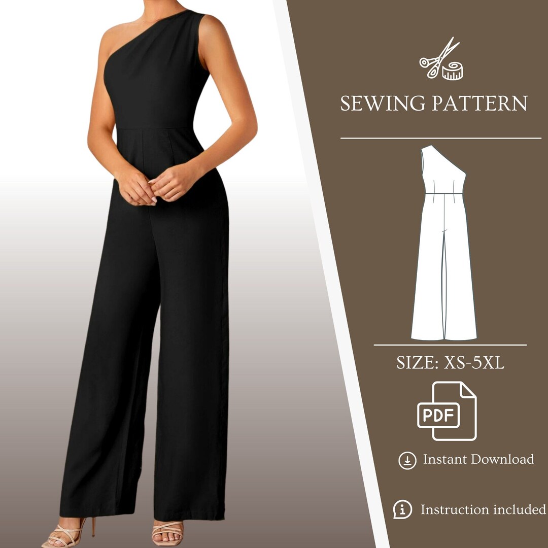 One Shoulder Wide Leg Sewing Pattern Jumpsuit PDF Romper - Etsy UK