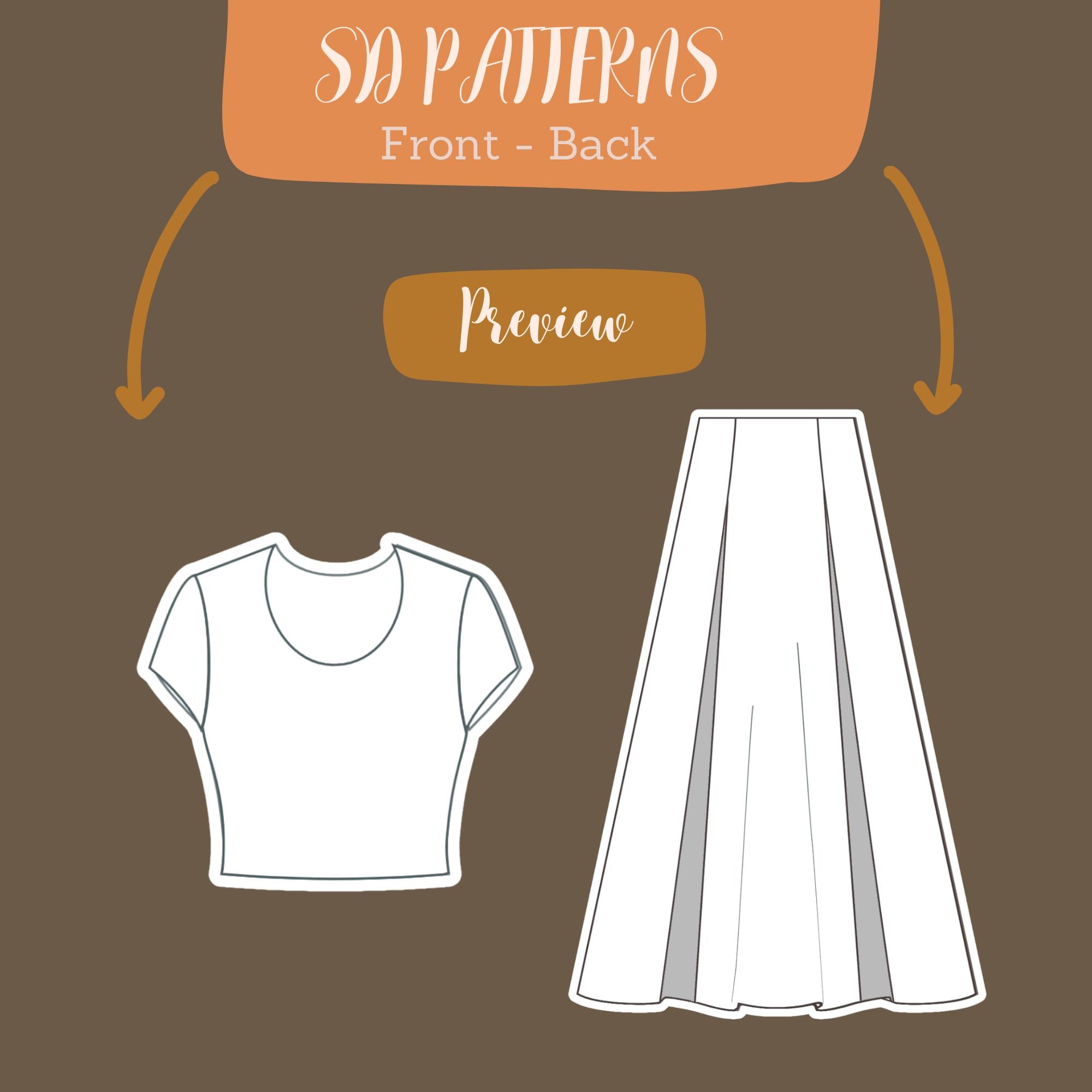 Festival Costume Set Sewing Pattern Split Skirt Pattern Scoop Neck Crop ...