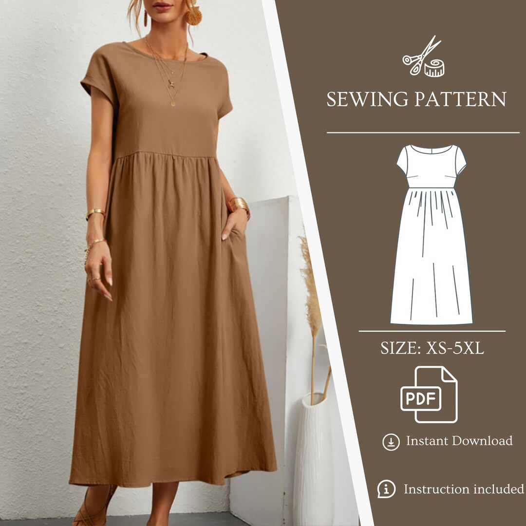 Women Sewing PDF Pattern Gathering Skirt Smock Dress - Etsy