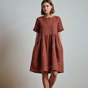 Set 2 Linen Dress Sewing Pattern, A-line Loose Dress, Hight Waist Linen ...