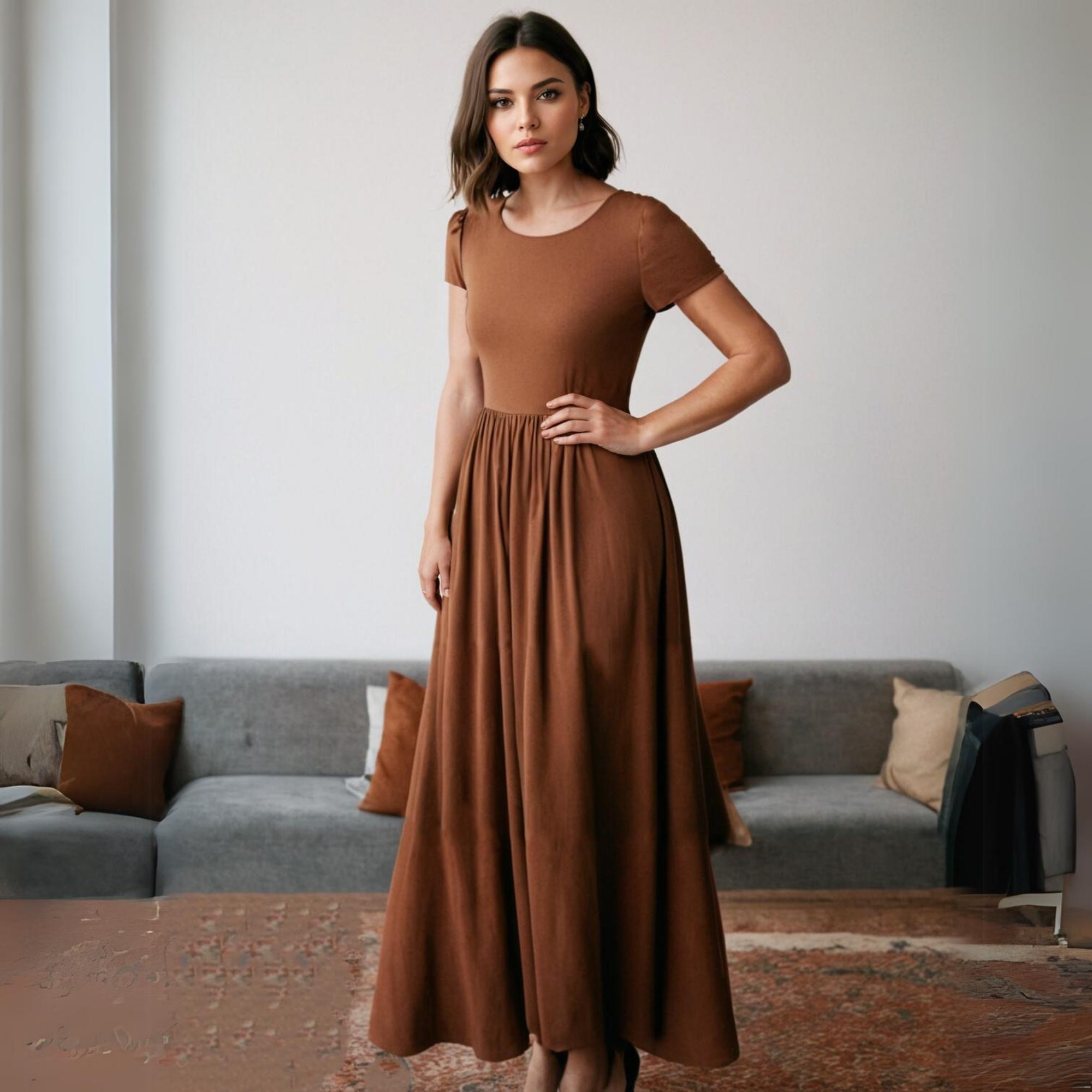 Linen Women Sewing Dress, PDF Pattern, Gathering Skirt, Smock Dress ...